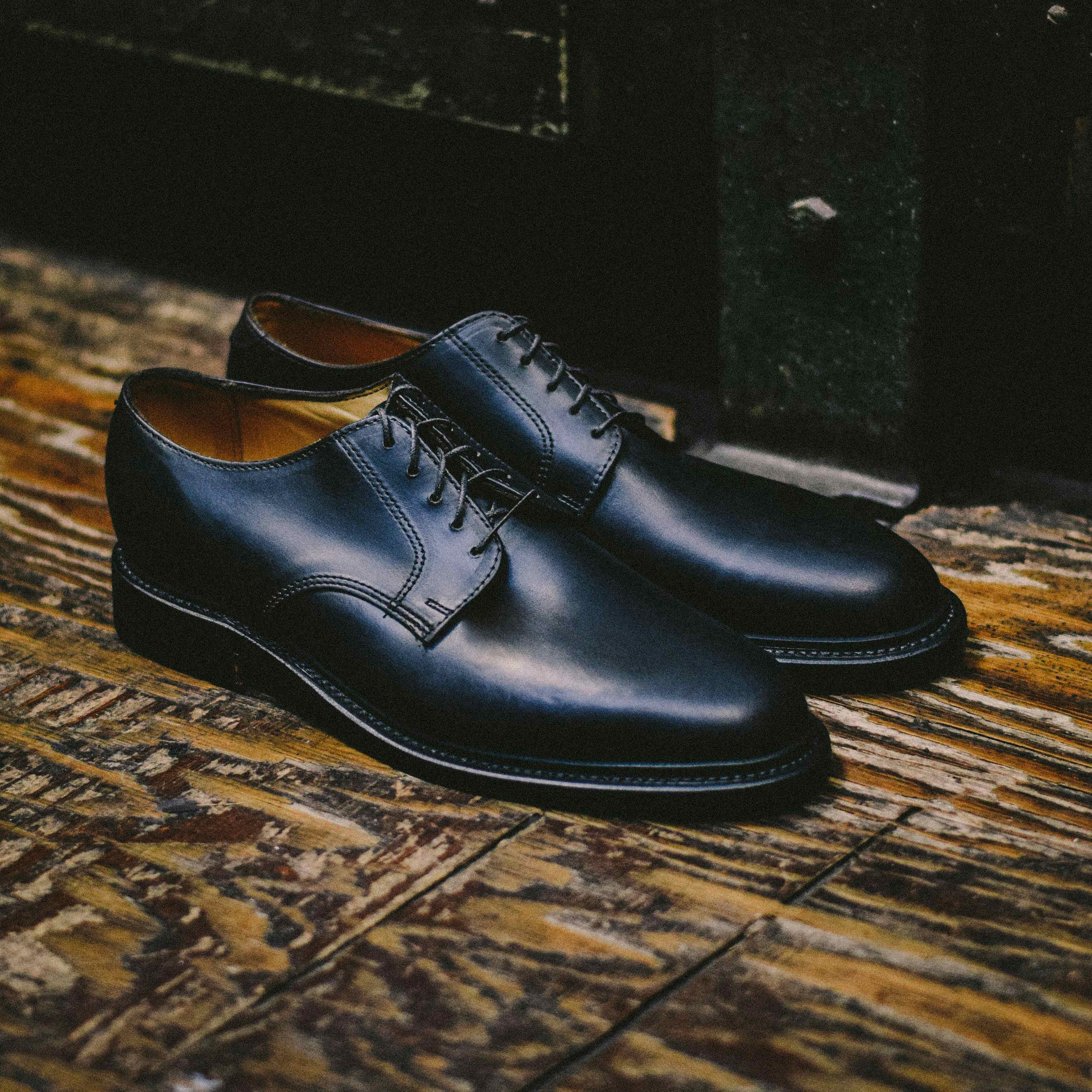 Plain Toe Blucher - Black Chromexcel, Leather Sole with Dovetail ...
